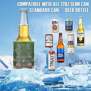 4-IN-1 Can Cooler for 12 oz Slim Cans | 12oz Standard Cans | 12oz Beer Bottles, Stainless Steel Double-walled Vacuum Insulated Drink Holder