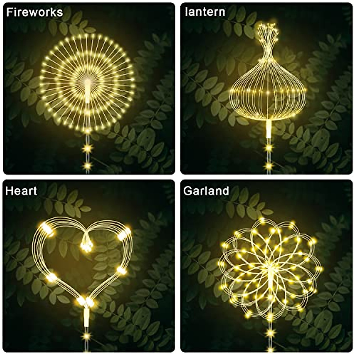 AOFLICT Solar Garden Lights, 4 Pack 126 LED Solar Firework Lights with Remote, 8 Lighting Modes Garden Firework Lights Outdoor Waterproof for Pathway, Backyard, Christmas, Party Decor (Warm White)