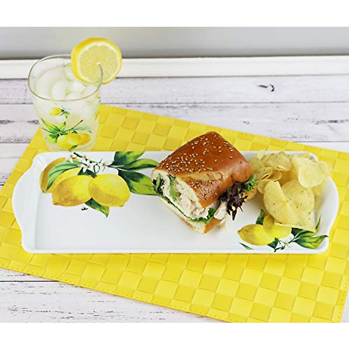 Calypso Basics Melamine Sandwich/Tidbit Tray, White, Lemon, Green, Small (6419)