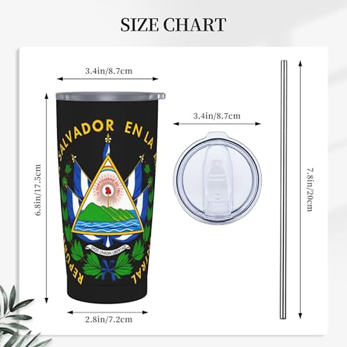 VKKOEWL El Salvador Flag Stainless Steel Insulated Tumbler 20 Oz Travel Water Bottle Coffee Mug Drink Cup With Lid Straw