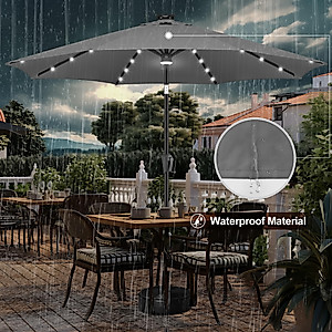 FLAME&SHADE 11 ft Solar Powered Outdoor Market Patio Table Umbrella with LED Lights and Tilt, Anthracite