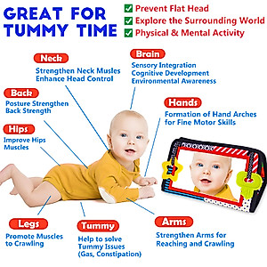 Tummy Time Mirror Baby Toys 3-6 Months Infant Newborn Toys 0-3 Months Brain Development Montessori Sensory Crinkle Toys Teether Black and White High Contrast Baby Toys 0-6 6-12 Month Boy Girl Gifts