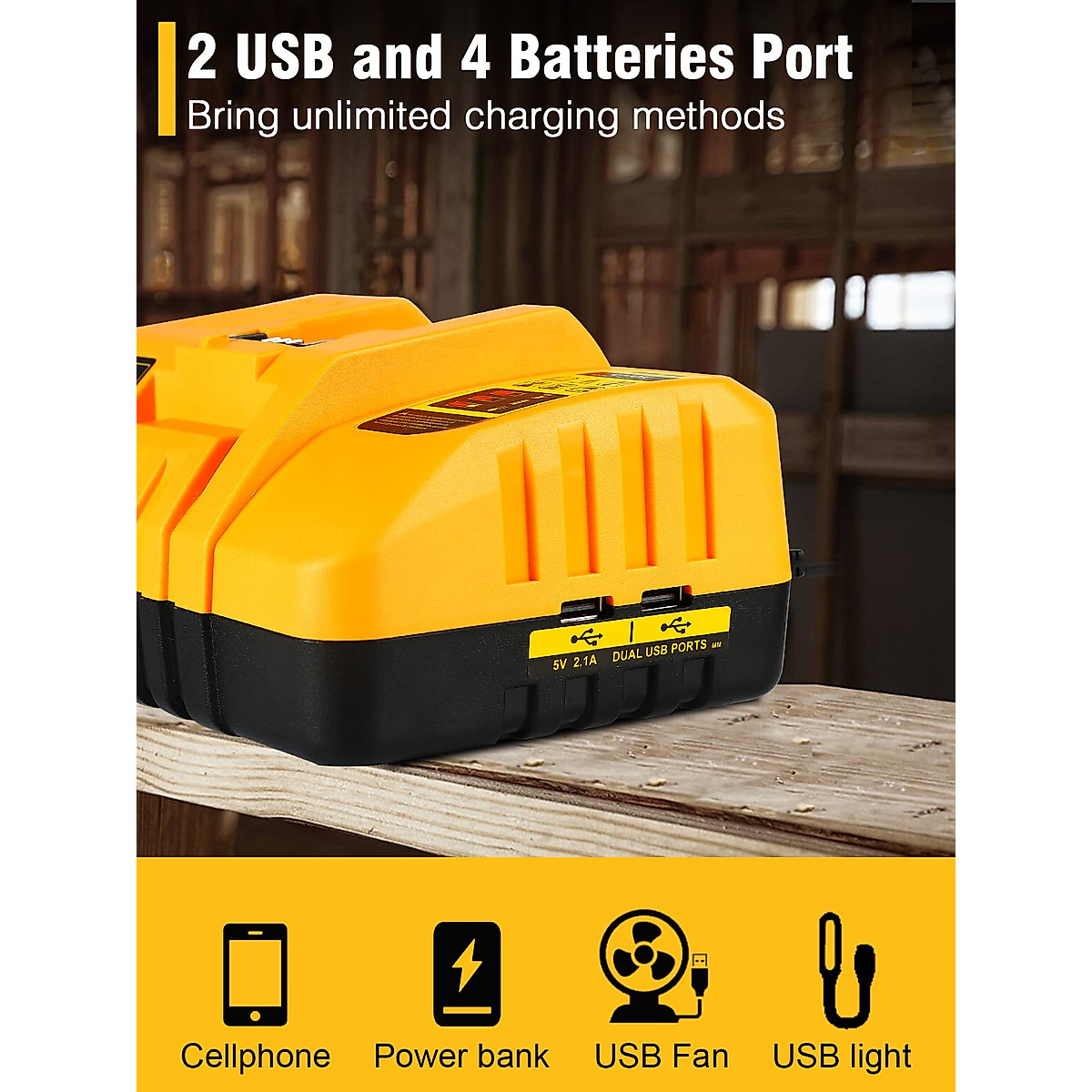 COOMYXIN DCB104 Replacement Charger Station for Dewalt 20V Batteries - 4-Port Multi Battery Charger with 2 USB Ports - Compatible with Dewalt 12V 20V Power Tools (No Batteries Included)