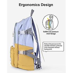 VGOCO School Backpack for Teens Girls Boys, Middle High School Bookbag Unisex Lightweight Backpack Bag Water-proof Casual Rucksack for Women Men, Fits 14 inch Laptop Work Daypack Blue Yellow