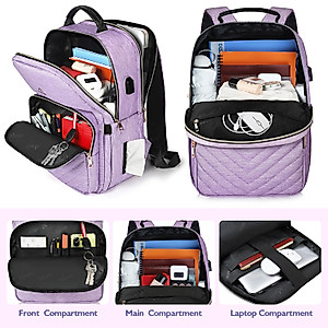 MATEIN Laptop Backpack for Women, Anti Theft 15.6 inch College School Bookbag for Girls with USB Charging Port, Water Resistant Stylish Travel Computer Work Backpack with RFID Pocket for Nurse, Purple