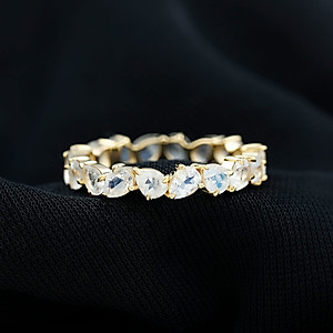 Rosec Jewels Moonstone Eternity Anniversary Ring in Claw Set, Teardrop Wedding Band, June Birthstone, 14K Yellow Gold, Size:US 6.50