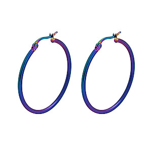 Edforce Stainless Steel Rounded Hoops Earrings (20mm-60mm Diameter) (Rainbow 30mm)