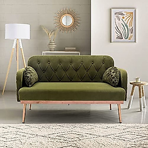 HomSof, Green Loveseat Velvet Chair, Small Couch for Bedroom, Sofa with Metal feet, 2 Pillows Included
