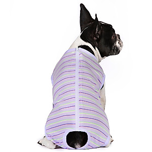 Puppy Striped Recovery Suit for Female Male Dogs Cats,Zip Up Dog Onesie Recovery Shirt Abdominal Wounds,Professional Spay Neuter Dog Pet Bodysuit After Surgery Wear Anti Licking Wounds