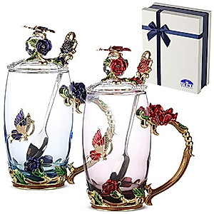 BTaT- Tea Cups with Lids, Pack of 2, Glass Tea Cup, Fancy Tea Cups, Gifts for Women, Tea Mugs for Women, Tea Sets for Women
