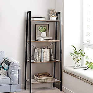Tangkula Industrial Ladder Shelf, 4-Tier Retro Metal Frame Bookshelf, Multipurpose Bookcase Storage Organizer for Home Living Room Office, 4-Tier Ladder Shelves (Rustic Brown)