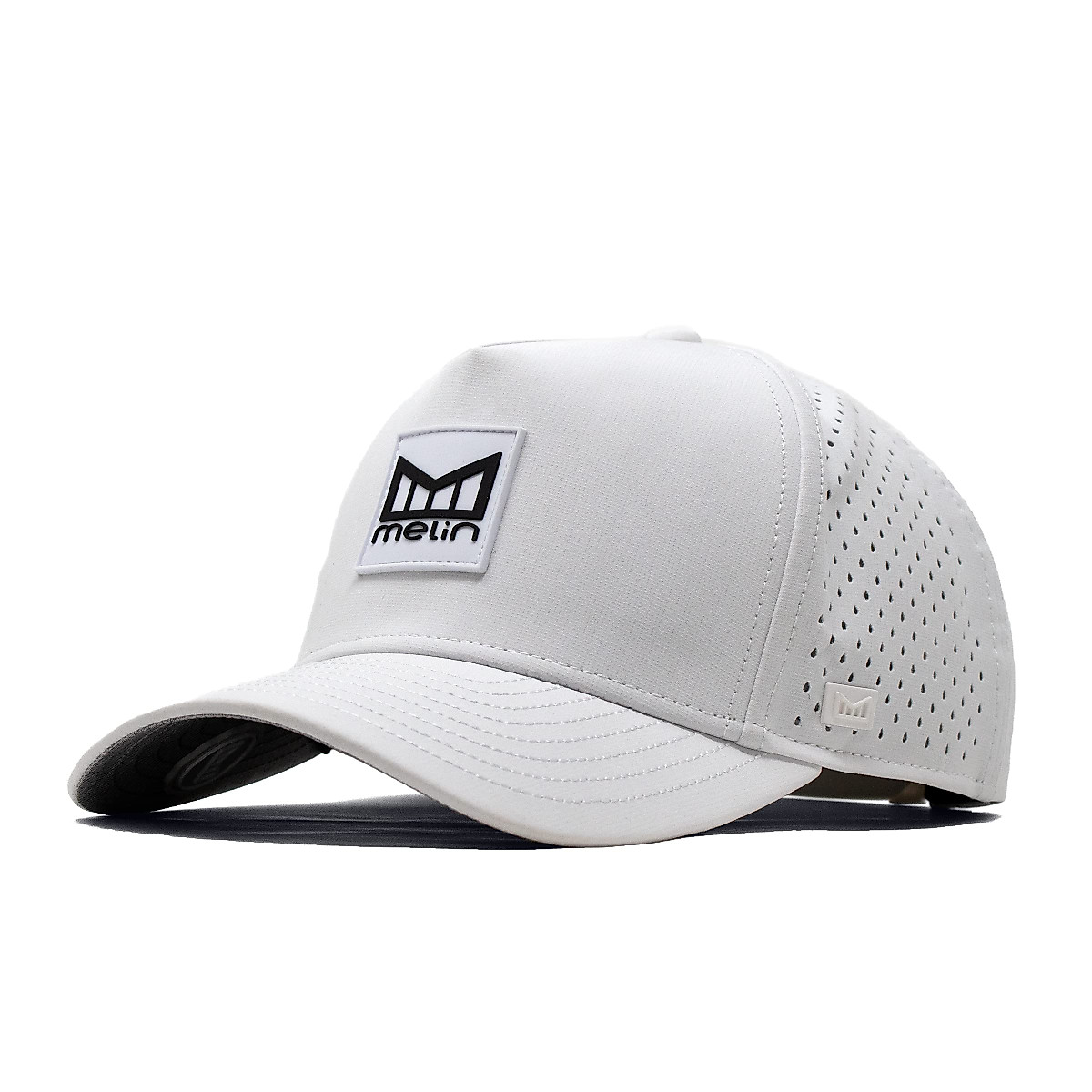 melin Odyssey Stacked Hydro, White, Men's Performance Snapback Hats, Water-Resistant Fitted Baseball Caps for Men & Women, Golf, Running, or Workout Hat, Medium-Large