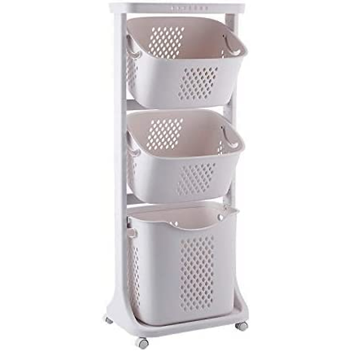 3-Layer Clothes Storage Basket, Laundry Basket, Multi-Layer Rolling Laundry Cart with Wheels, 360° Rolling Laundry Basket Bathroom, Laundry Washing Hampers Basket Shelf Cart for Bathroom/Bedroom