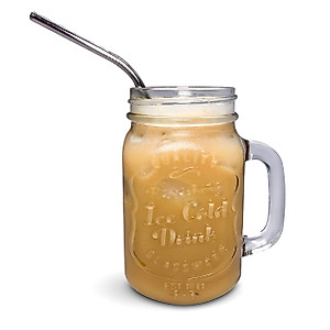 Home Suave Mason Jar Mugs with Handle, Regular Mouth, Colorful Lids with 2 Reusable Stainless Steel Straw, Set of 2 (Black), Kitchen GLASS 16 oz Jars,Refreshing Ice Cold Drink & Dishwasher Safe