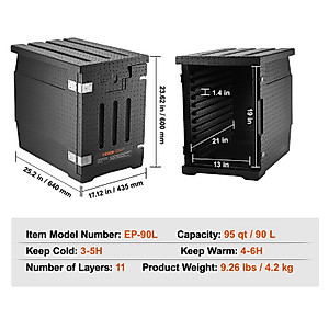VEVOR Insulated Food Pan Carrier, 95 Qt Hot Box for Catering, LLDPE Food Box Carrier with Double Buckles, Front Loading Food Warmer for Restaurant, Canteen, etc.