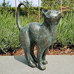 Silkrain Garden Cat Statue Decoration ,Outdoor Cat Figurines Ornaments ,Standing Cat Statue with Rounded Back Garden Decor