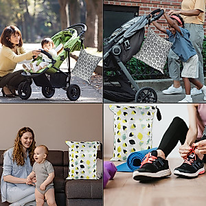 2Pcs Waterproof Reusable Wet & Dry Bag for Baby Cloth Diaper Gym Clothes Travel Bags Washable Beach Pool Swimsuits Pockets with Two Zippered Dirty Diapers Stroller Yoga Toiletries Daycare Organizer