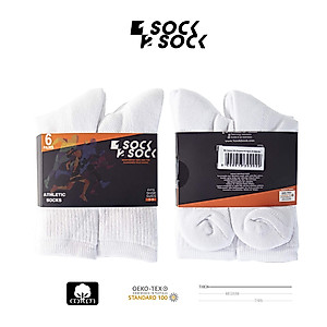 1SOCK2SOCK 6 Pack Performance Cotton Cushion Crew Athletic Sport Socks Moisture Wicking Arch Support Band White