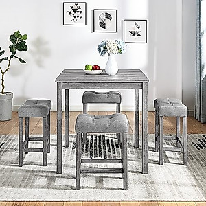 PEIHONGET 5-Piece Dining Table Set,Modern Bar Table and Chairs Set with Linen Fabric Cushions,Kitchen Breakfast Table Set with Solid Wood Legs, for Living Room, Dining Room,Game Room (Gray)