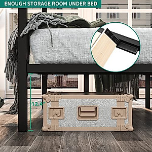 YITAHOME Black Metal 4 Poster Canopy Bed Frame with Headboard, Mattress Foundation with Wooden Slats and Steel Structure, No Box Spring Needed, Modern Adult Heavy Duty Iron Canopy Bed (King)