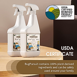 BugPursuit -Cockroach Killer Natural Spray for Home and Kitchen -100% Proven Effective - USDA Biobased Certified - Indoor and Outdoor Use Safe - Plant Based Formula-Non Staining-Child and Pet Safe
