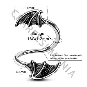 CM Crareesi Mania Bat Twist Helix Earrings 316L Stainless Steel Spiral Barbell 16G Helix Piercing Jewelry for Halloween Conch Tragus Piercing Jewelry