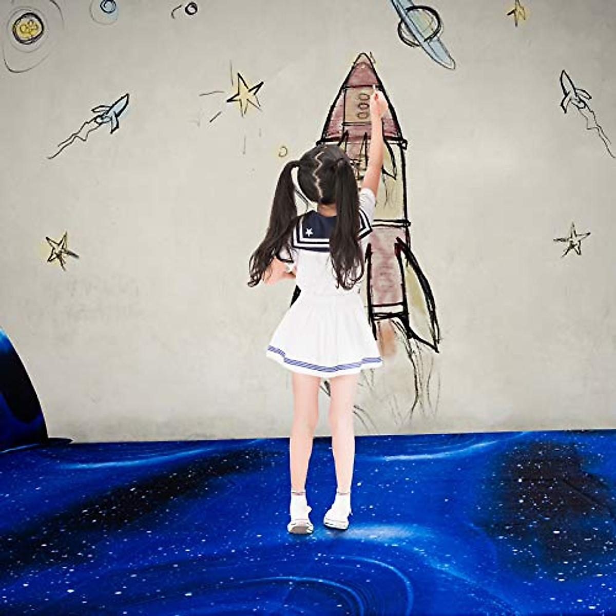 Bedlifes Galaxy Sheets Outer Space Sheet Set Galaxy Themed Sheets 4 pcs Flat Sheet& Fitted Sheets with 2 Pillowcases(Light Blue Full)