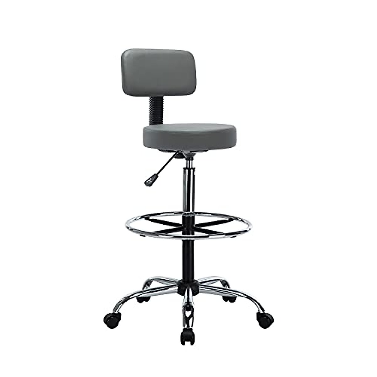 Venus Drafting Stool Chair, Rolling Stools with Wheels, Stools with Backs, Tall Adjustable Office Chair Workbench Stool with Back Support Adjustable Chair Work Stool with Chrome Footrest - Gray