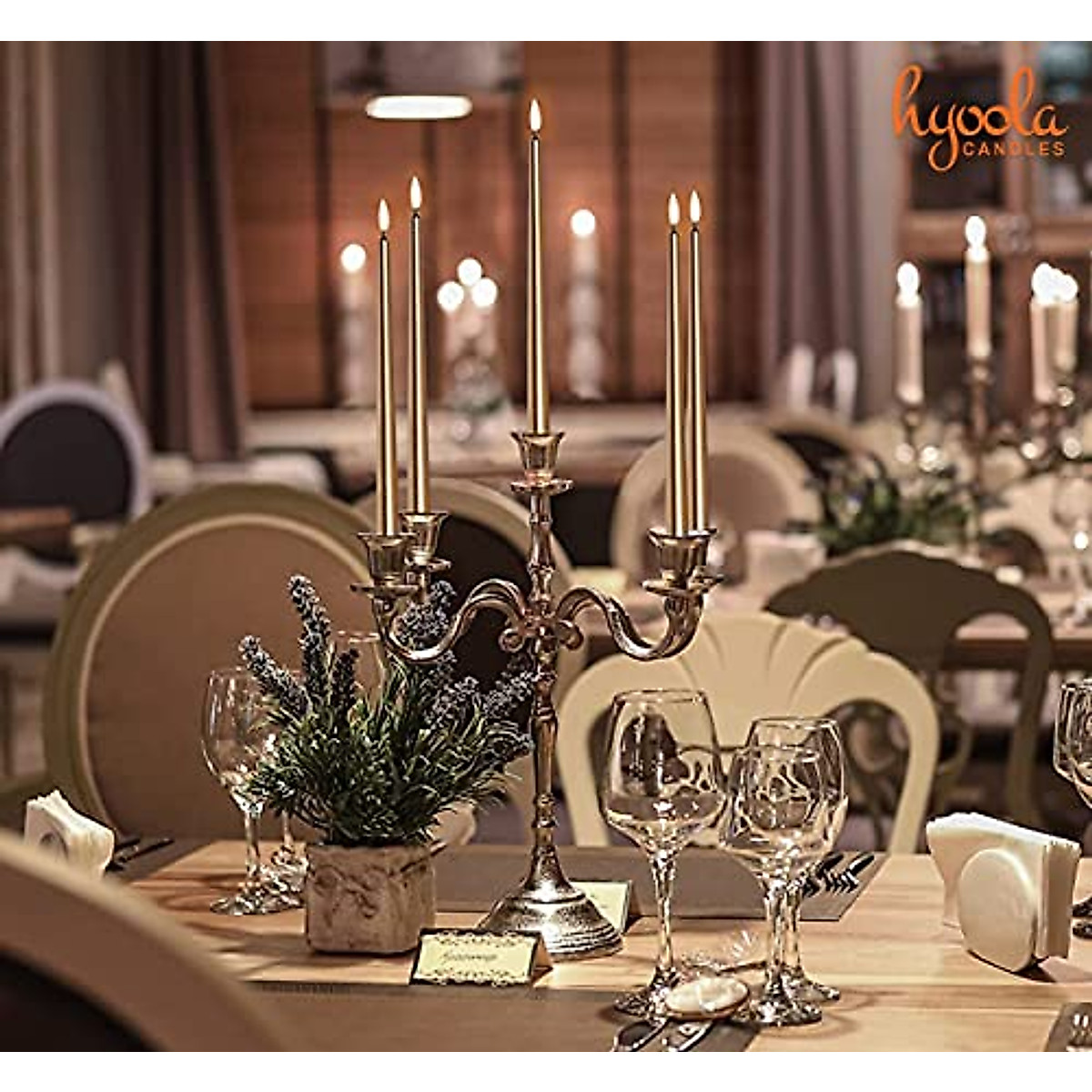 Hyoola Tall Metallic Antique Gold Taper Candles - 12 Inch - Dripless - 12 Pack - 10 Hour Burn Time