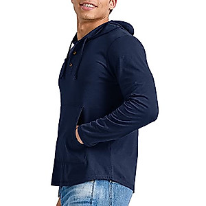 Hanes Comfortblend Men's Originals Tri-Blend Jersey, T-Shirt Hoodie with Henley Collar, Athletic Navy PE Heather, Large