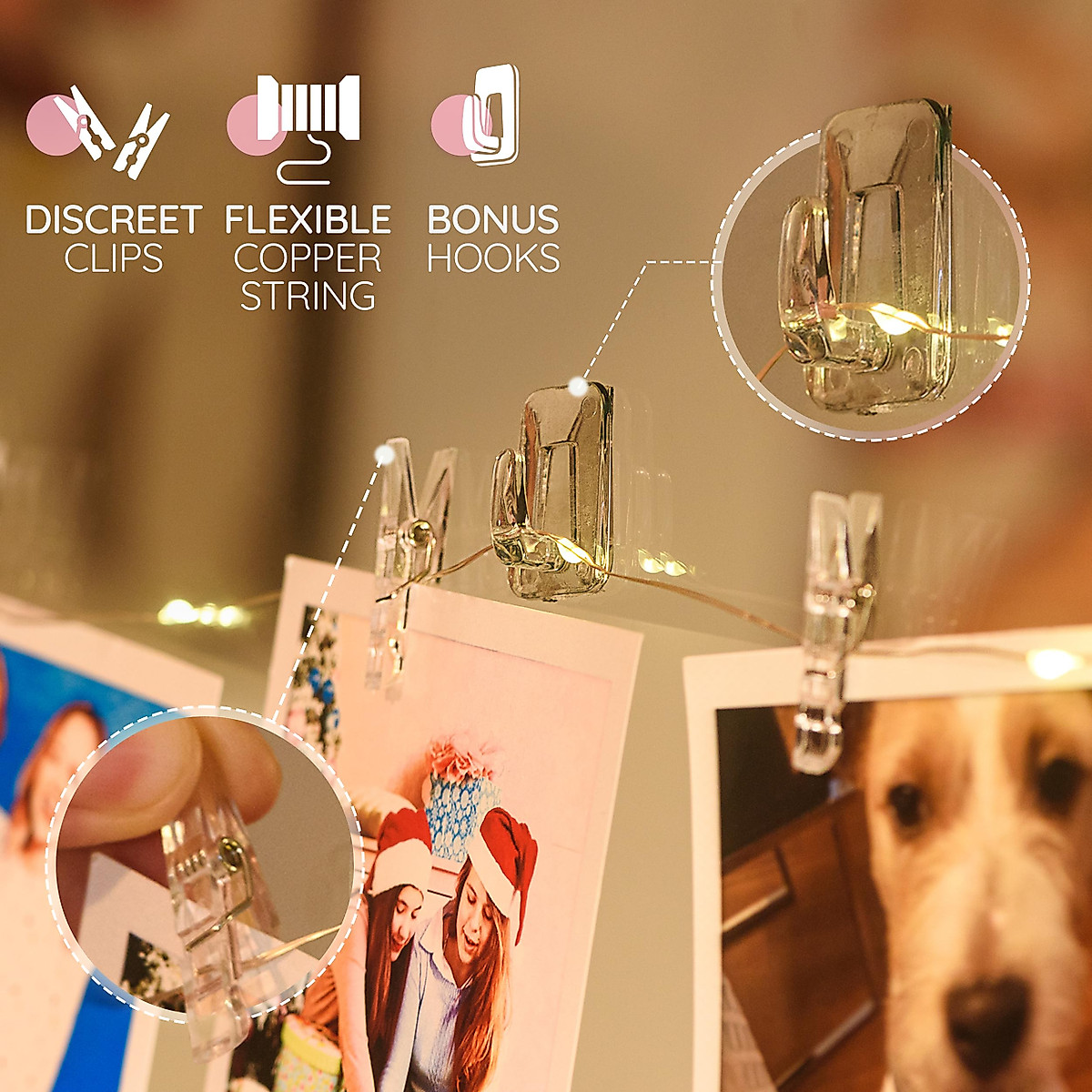 Mind-Glowing Photo Clip String Lights - Hanging Pictures Fairy Lights for Bedroom, Gifts for Teenage Girls 10-14 Year Old, Cute Room Decor for Teen Girls - Teen Girls Trendy Stuff (50 LED, 16.4 ft)