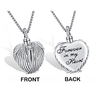 Eusense cremation jewelry for human ashes of loved one memorial heart urn necklace for women keepsake angel wing locket holder pandant