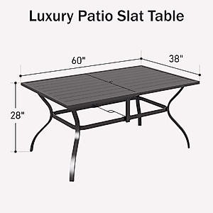 PHI VILLA 60'' Outdoor Dining Table for 6, E-Coating Metal Patio Table with 1.57" Umbrella Hole, All-Weather Resistant Rectangular Table for Patio, Backyard, Garden