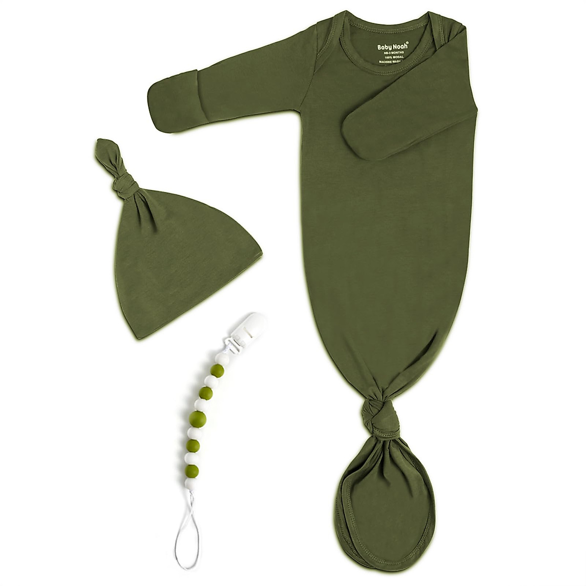 Newborn Baby Knotted Gown, Super Soft Silky Infant Long Sleeve Sleeper for Baby Girl and Boy Sleeping Bag with Mittens and Hat Set (Extra Long)