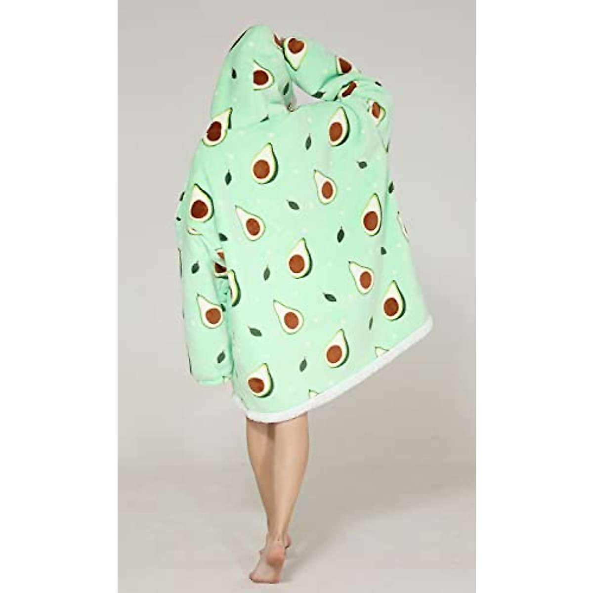 Fyuasto Wearable Blanket Hoodie Super Warm Cozy Soft Printed Sherpa Oversized Sweatshirt Blanket with Pockets One Size Fits All Adult, Avocado Pattern