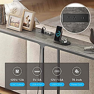 DEPAD 70 Inch Extra-Long Console Table with 2 Power Outlets and 1 Type C Port and 1 USB Port, 10.6” D x 70.9” L x 35.4” H Sofa Table, Grey Behind Couch Table, Narrow Long Entryway Table