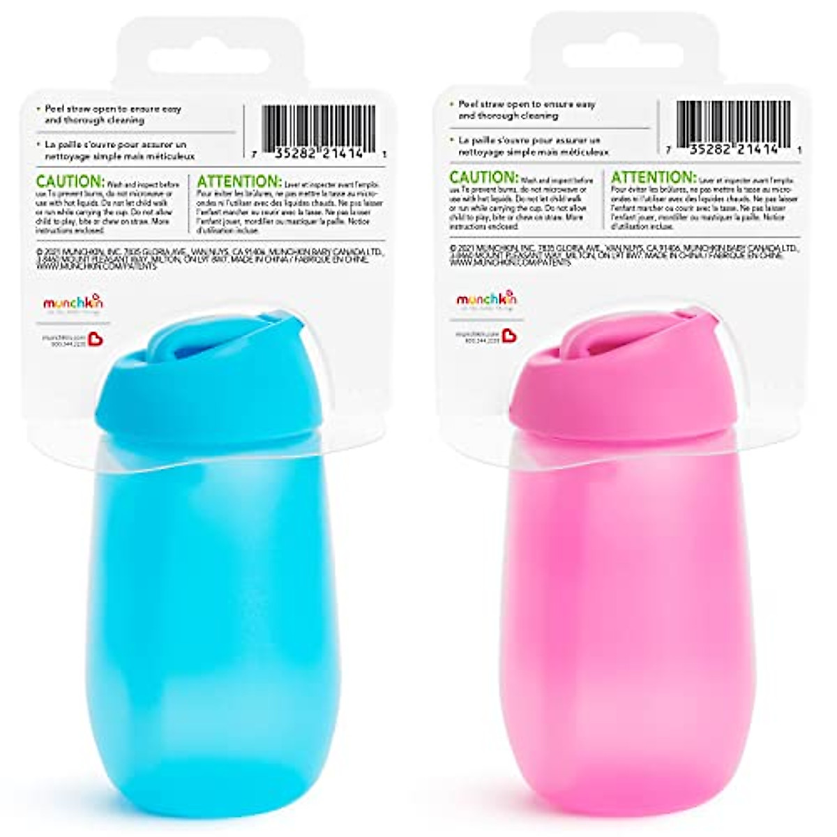 Munchkin® Simple Clean™ Toddler Straw Cup, 10 Ounce, 2 Pack, Pink/Blue