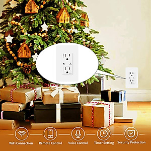 UCOMEN Smart Power Wall Outlets WiFi Sockets W/ 2 Plug outlets Remote Controller Works with Tuya, Smart Home, Alexa, Google Home Requires 2.4 GHz Wi-Fi,2 pcs