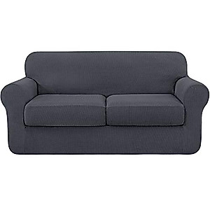 SUBRTEX 3 Piece Sofa Cover High Stretch Couch Slipcover for 2 Cushion Soft Sofa Slipcover Loveseat Cover Jacquard Fabric Furniture Covers with Elastic Bottom Machine Washable(Gray,Loveseat)