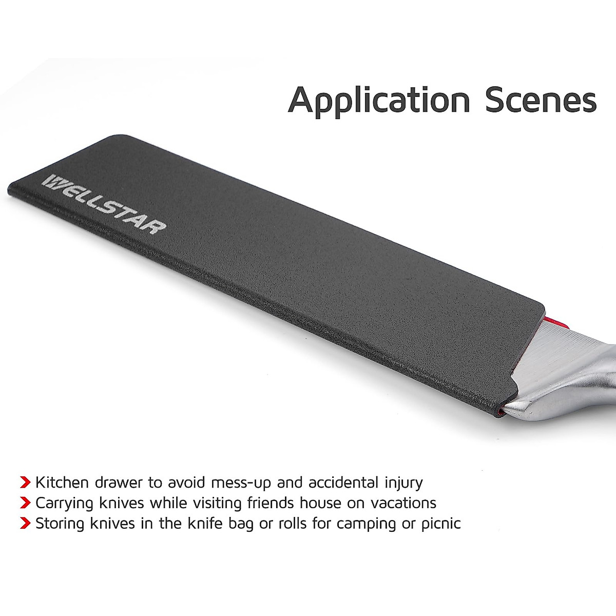 WELLSTAR Knife Edge Guards Set, 2 Piece Universal Blade Covers, BPA Free ABS Protective Blade Sheaths, Non-Scratch Felt Lining Kitchen Knives Covers (Knives not included)