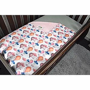 Top Tots Baby Blanket - Rain Clouds and Balloons with Pink Minky Dot