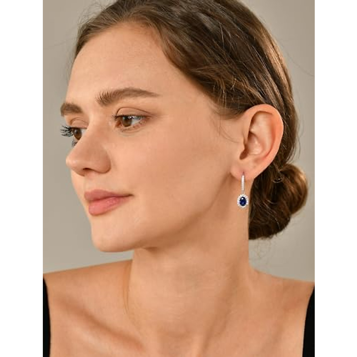 YL Women's Dangle Drop Earrings Sterling Silver Halo Solitaire Oval Leverback Earrings Created Sapphire Jewelry Gifts