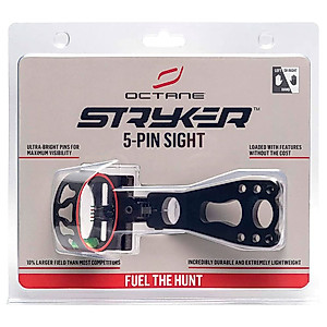 Octane Stryker Lightweight Compact Accurate Ultra-Bright 5-Pin Bow Sight with Hi-Vis Level for Archery, Hunting, Shooting