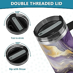 SEHANY Purple Marble 40 Oz Tumbler with Lid and Straw, Double Vacuum Stainless Steel Insulated Sports Water Bottle Cup Holder Friendly Leak-Proof Travel Coffee Cup for Iced Drink