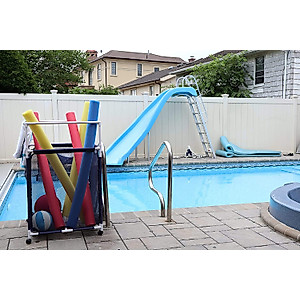 Essentially Yours Rolling Pool Noodle Storage Organizer Bin, Standard Noodle Holder, (25.4" W x 26" L x 40.5" H), Blue/White Style 510643