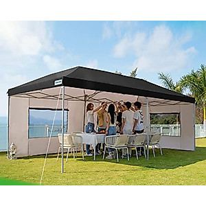 Quictent Privacy 10x20 ft EZ Pop Up Canopy Tent Instant Folding Party Tent Gazebo with Sidewalls & Roller Bag 100% Waterproof-6 Colors(Black
