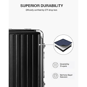 LUGGEX Hard Shell Checked Luggage with Aluminum Frame - 100% Polycarbonate No Zipper Suitcase with Spinner Wheels - 4 Metal Corner Hassle-Free Travel (White Suitcase)