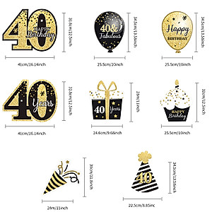Happy 40th Birthday Party Yard Sign Set of 8 Black Gold 40 Birthday Yard Signs with Stakes and Outdoor Lawn Decorations