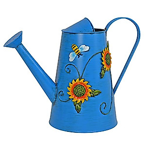 Westcharm Decorative Sunflower & Bee Metal Watering Can (Vol: 10 Cups) | Large Blue Watering Can | Garden Décor Housewarming Gift for Mother Women Friends Gardeners Plants Lovers
