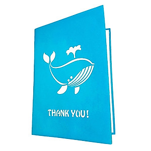 iGifts And Cards Unique Blue Whale Thank You 3D Pop Up Greeting Card - Large, Gratitude, Cute, Animal, Nautical, Ocean, Fun, Graduation, Friendship